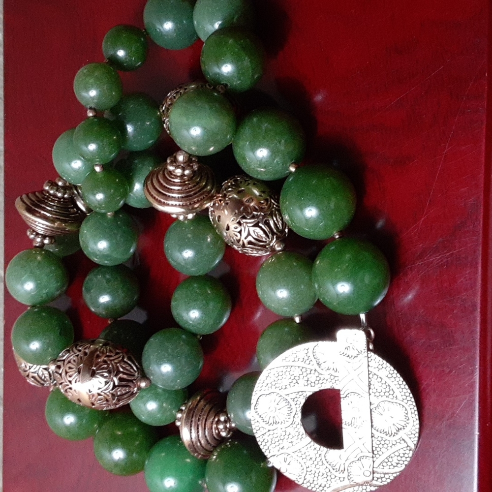 # 3, Bronze, Genuine Green Gemstones. Statement. - Gem
